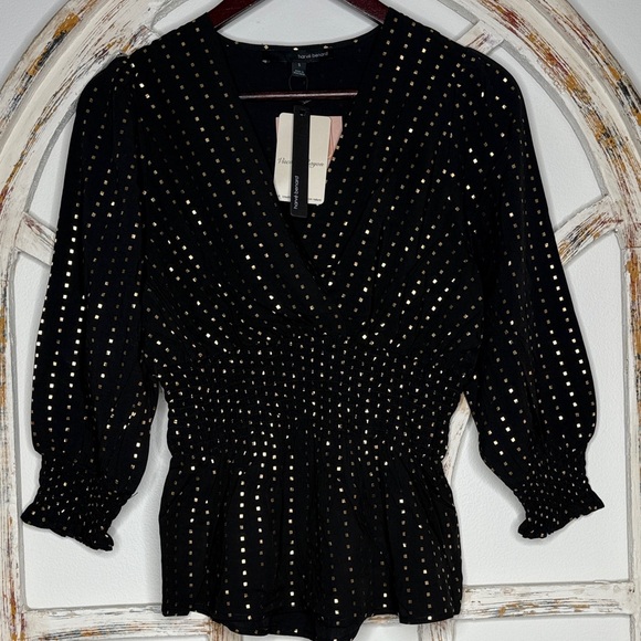 Harve Benard | Tops | Harve Benard Black And Gold Polka Dot Blouse ...